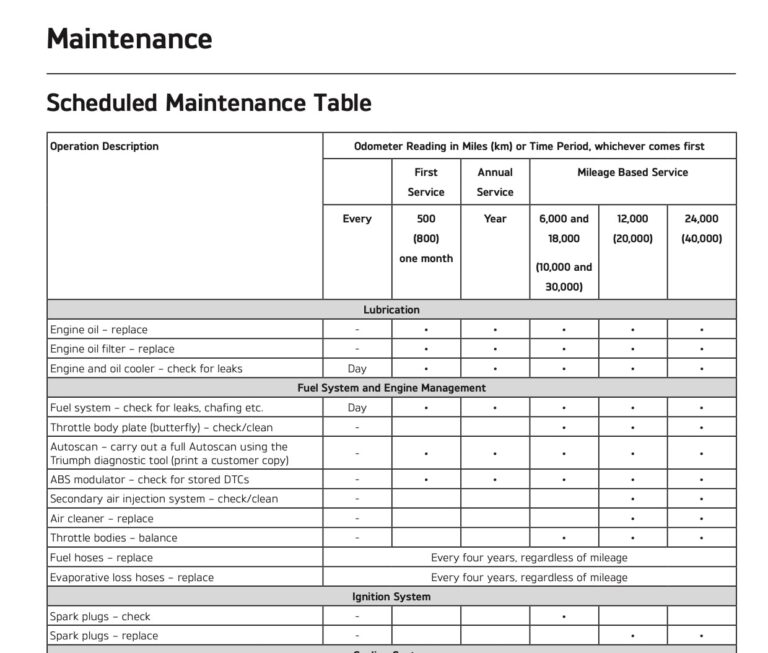 Triumph Street Triple RS (765cc, 2017+) Maintenance Schedule